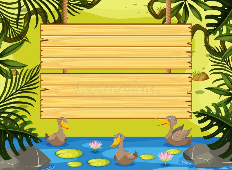 Wooden Sign Template with Ducks in the River Stock Vector ...