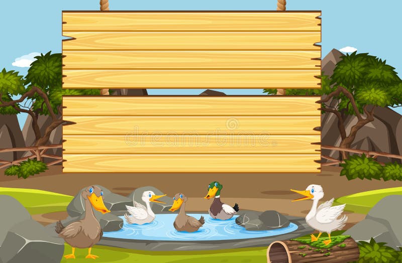 Wooden Sign Template with Many Ducks in the Pond Stock Vector ...