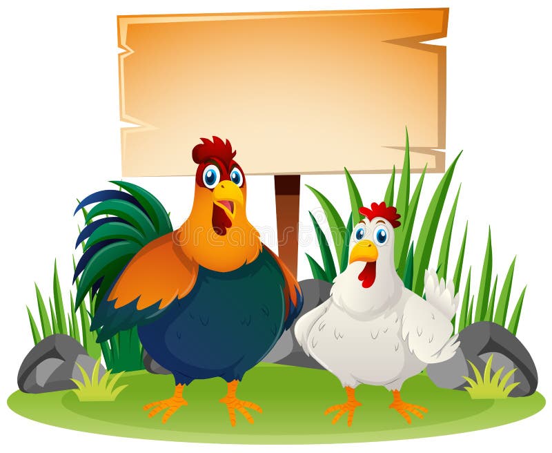 Wooden Sign and Two Chickens Stock Vector - Illustration of landscape ...