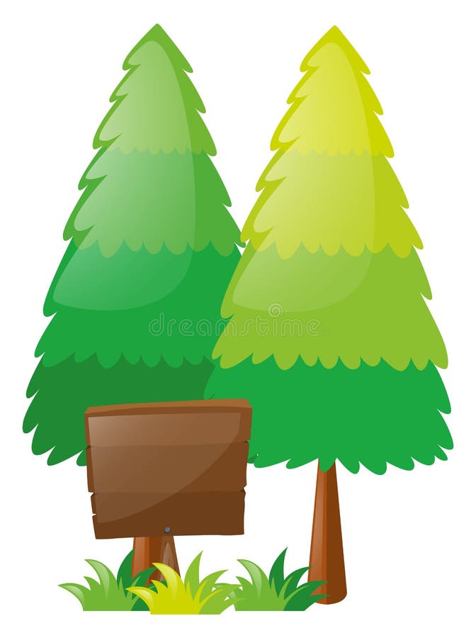 Wooden Sign and Two Pine Trees Stock Vector - Illustration of path ...