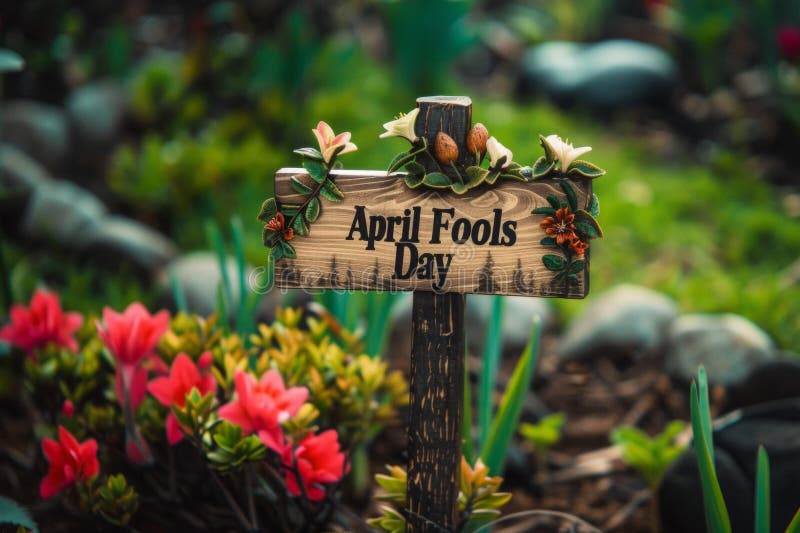 Wooden Sign April Fools Day on the Flowerbed Stock Illustration ...
