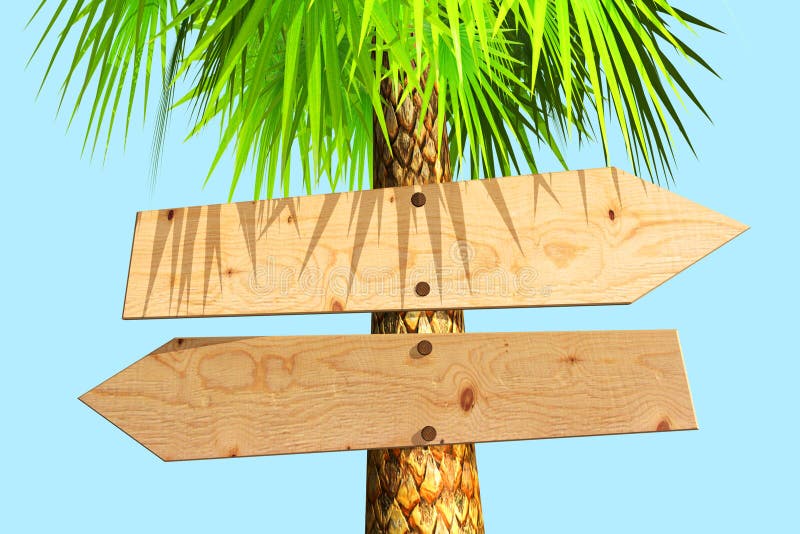 Palm Tree and Wooden Sign on a Beach Stock Vector - Illustration of ...