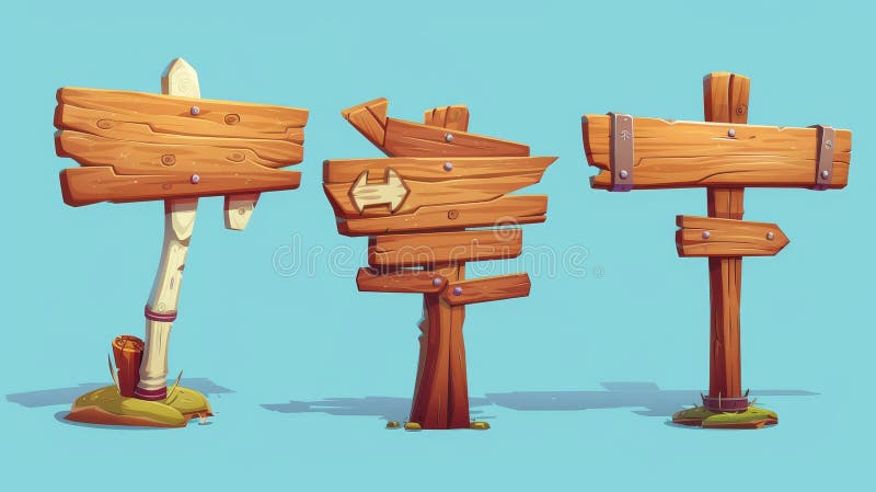 Wooden Signboard Pointer with White Pole Isolated Icon Set for Game ...