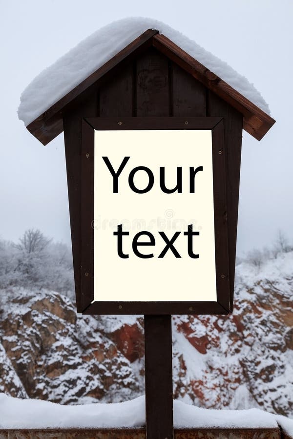 Wooden Signboard in Snow.Template for a Text Stock Photo - Image of ...
