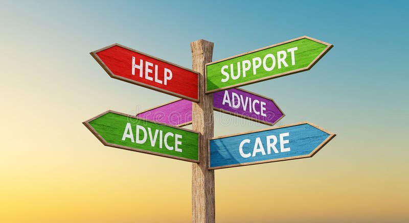 Wooden Signpost with Five Arrows in Different Colors. Red Arrow Points ...