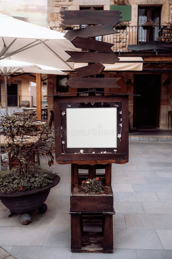 Wooden Signpost Mockup Template Stock Image - Image of tourism, cafe ...