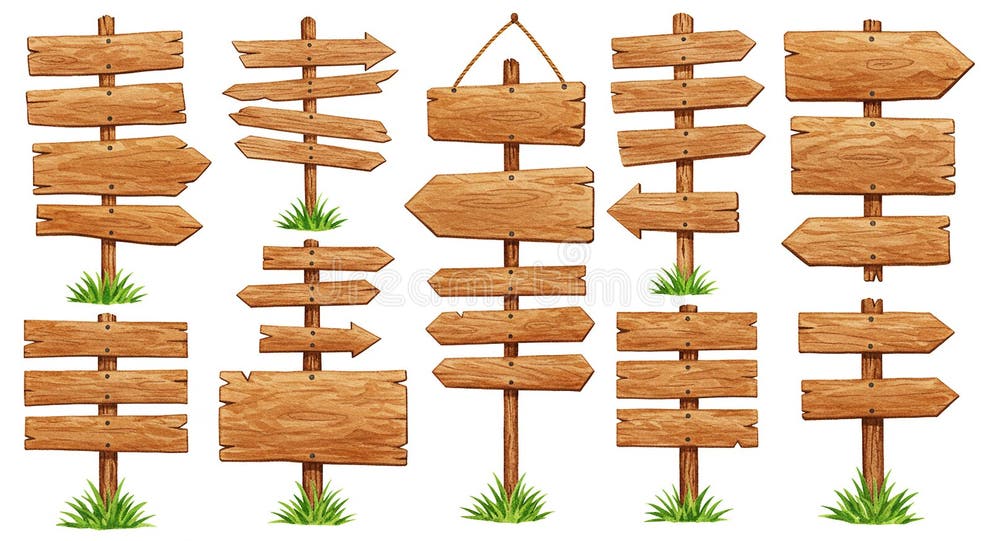 Wooden Signposts with Multiple Arrow Directions and Rectangular Panels ...