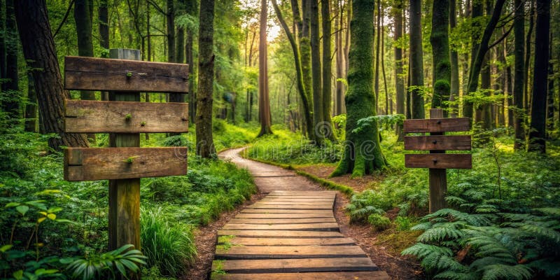 Wooden Signs on a Forest Path Leading into the Woods. Generative AI ...