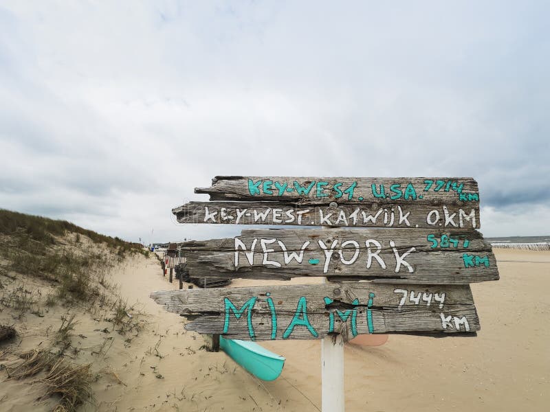 Wooden Signs on the Sandy Sea Beach. Stock Photo - Image of dune ...