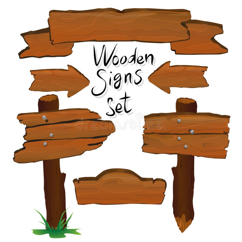 Wooden Signs Set Vector Illustration Stock Vector - Illustration of ...