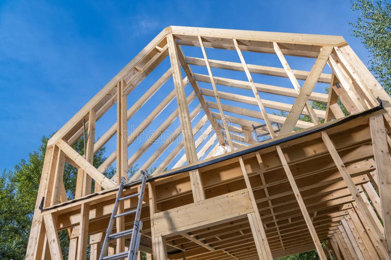Wooden Skeleton Frame of House Construction Stock Image - Image of ...