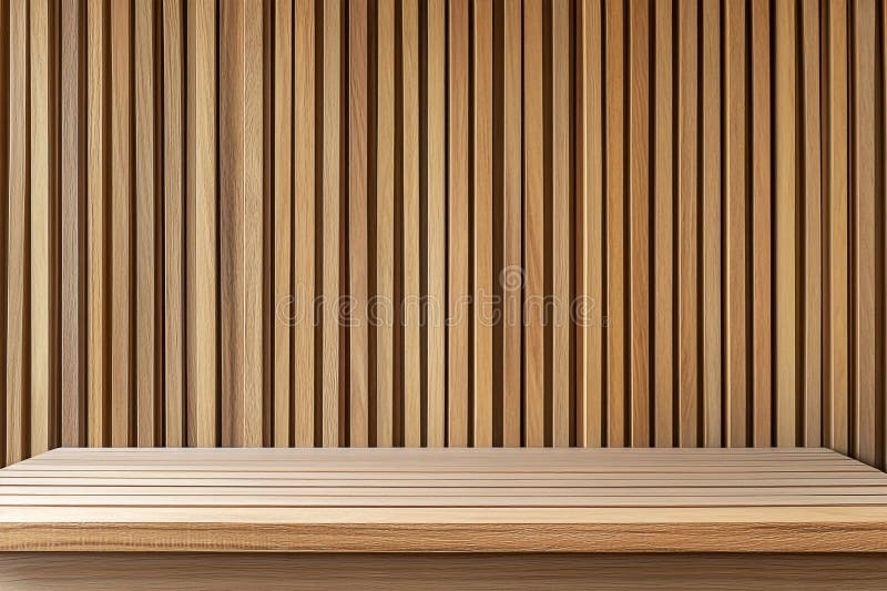 Wooden Slats Background with a Horizontal Platform, Creating a Modern ...