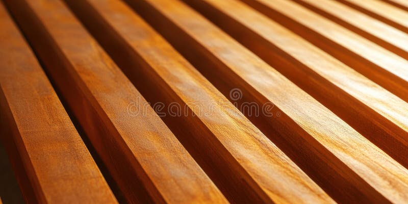 Wooden Slats Creating Geometric Pattern with Warm Sunlight Reflection ...