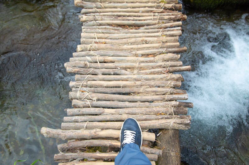 Wooden Small Bridge in Nature Stock Illustration - Illustration of ...