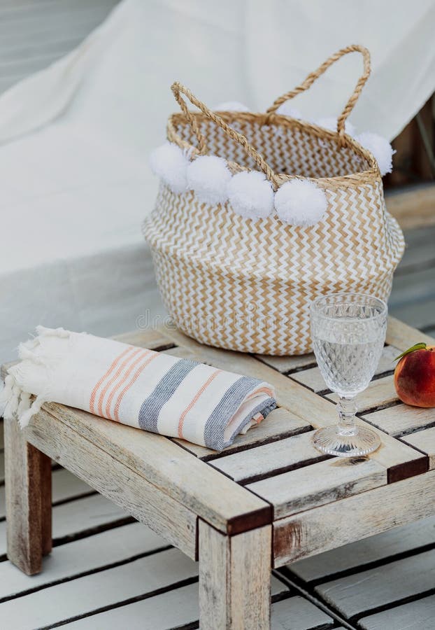 Wooden Small Table with Glass and Female Bag Stock Photo - Image of ...