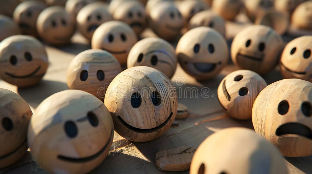 Wooden Smiley Faces on Display. Created with Generative AI Stock ...