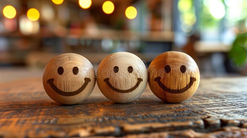 Wooden Smiley Faces on Rustic Table Stock Illustration - Illustration ...