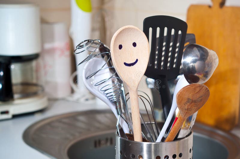 The wooden smiling spoon stock photo. Image of home, colorful - 33961936