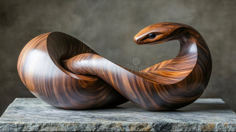 Wooden Snake Sculpture Representing Infinity on a Stone Base Stock ...
