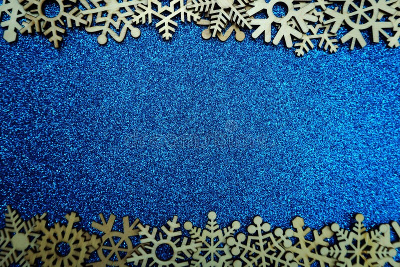 Wooden Snowflake Border Frame on Black Glitter Background Stock Photo ...