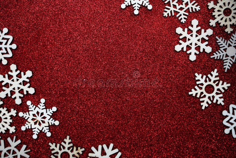Wooden Snowflake Border Frame on Red Glitter Background Stock Photo ...