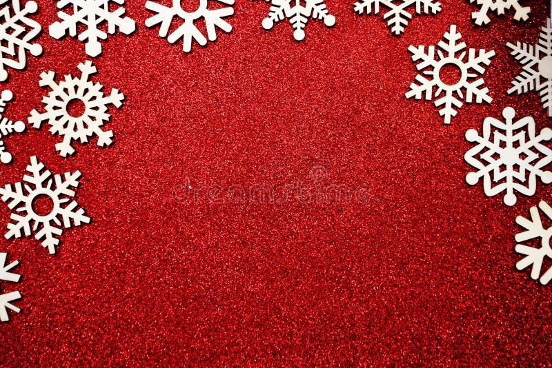 Wooden Snowflake Border Frame on Red Glitter Background Stock Photo ...