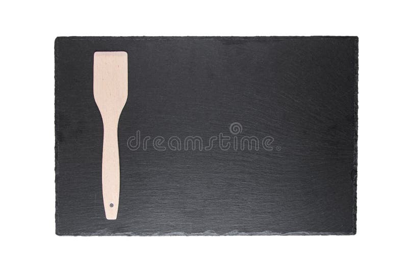 Wooden Spatula on Slate Board. Top View, Isolated Stock Image - Image ...