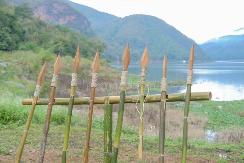 Wooden spears stock image. Image of hunting, arrowhead - 108389303