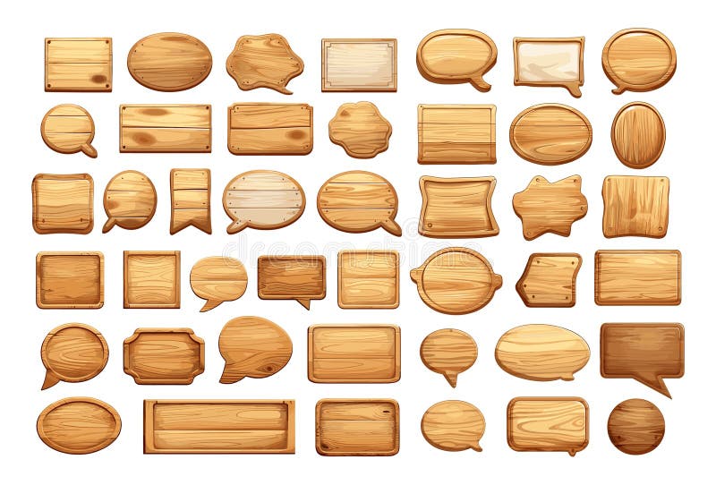 Wooden Speech Bubbles Cartoon Vector Set. Square Rectangular Round ...