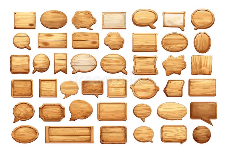 Wooden Speech Bubbles Cartoon Vector Set. Square Rectangular Round Signs Frames Empty Message ...