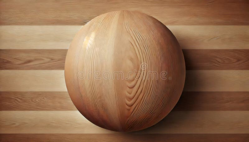 Wooden Sphere Resting on a Striped Wooden Surface with Visible Wood ...