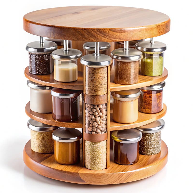 Wooden Spice Rack with Labeled Compartments and Rotating Base Stock ...