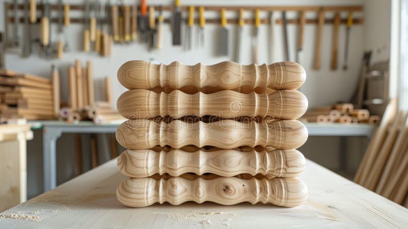 Wooden Spindles Stacked in a Woodworking Workshop. Stock Image - Image ...