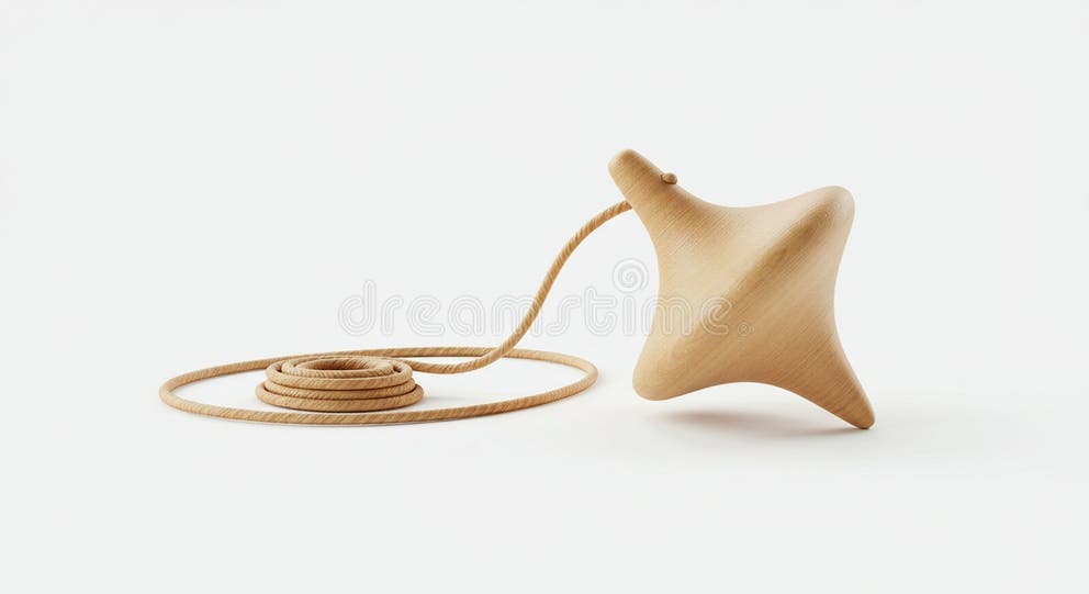 Wooden Spinning Top with an Attached String on a White Background. the ...