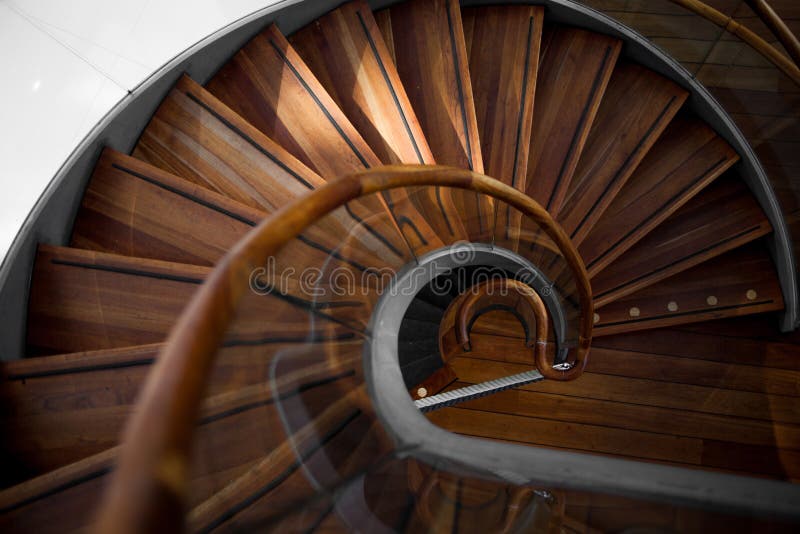 Wooden Spiral Staircase, View from Above Stock Image - Image of ...