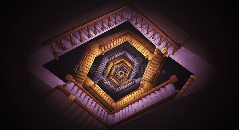 Wooden Spiral Staircase Viewed from Above, Forming a Hexagonal Pattern ...
