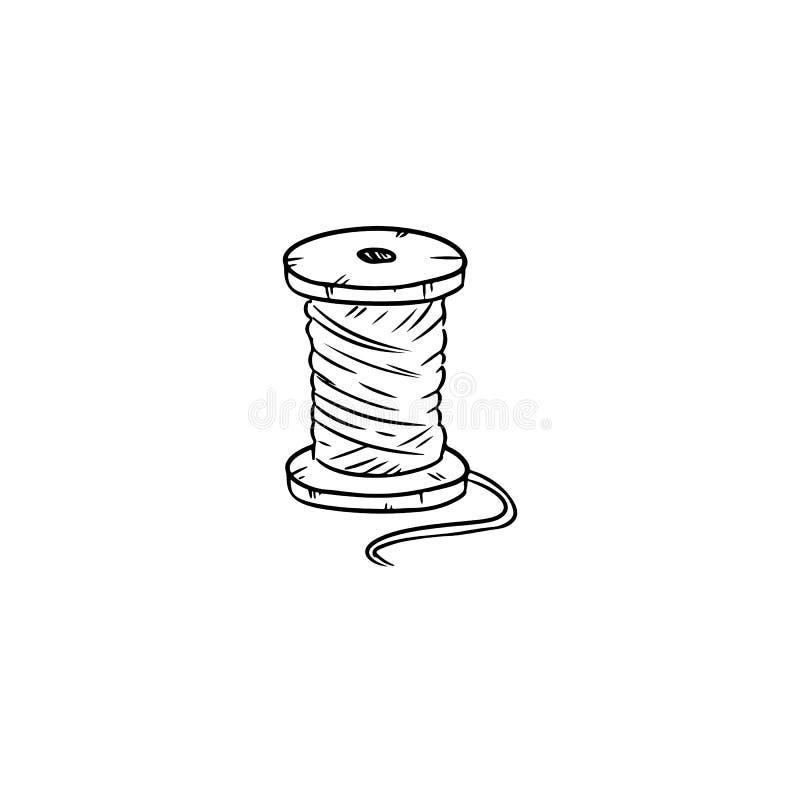 Wooden Spool of Cotton Thread Doodle Sketch Stock Vector - Illustration ...