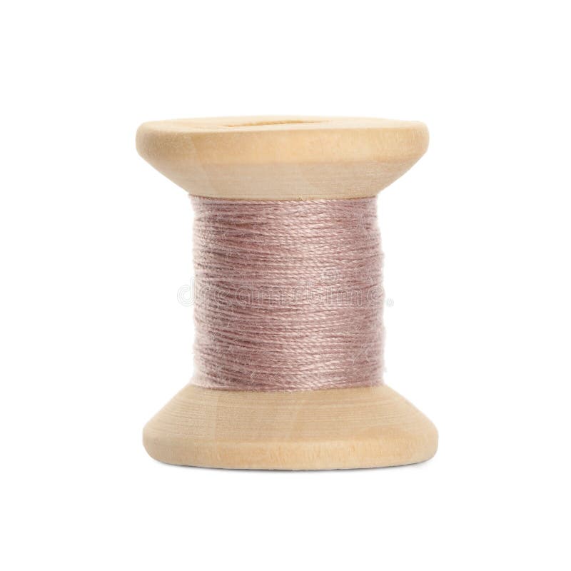 Wooden Spool of Pink Sewing Thread Isolated on White Stock Image ...