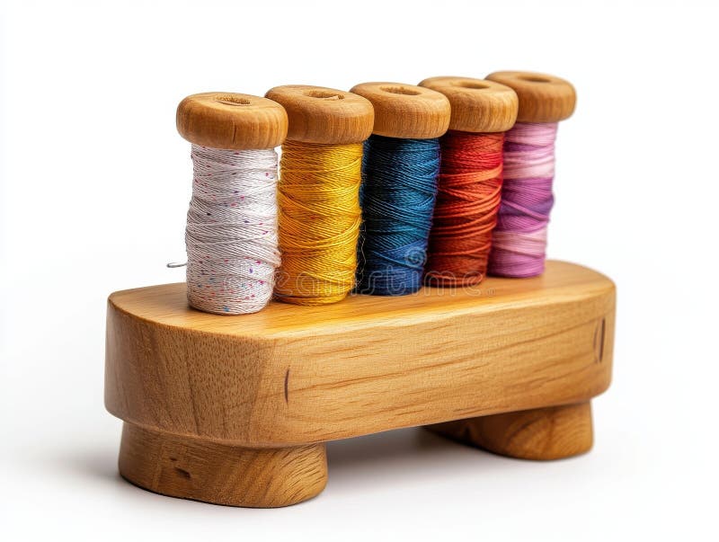 Colorful Threads on Wooden Spool Stand Stock Illustration ...