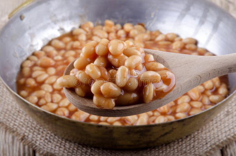 Wooden Spoon with Baked Beans Stock Photo - Image of healthy, meal ...