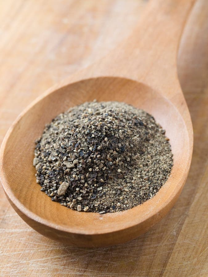 Wooden Spoon and Black Pepper Stock Image - Image of detail, wooden ...