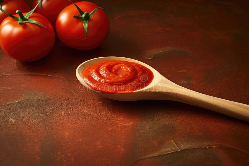 Wooden Spoon Containing Tomato Paste on Brown Surface Stock ...