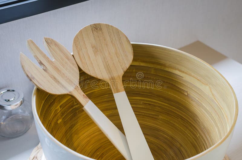 Wooden Spoon and Fork in Bow Stock Image - Image of food, kitchen: 44400489