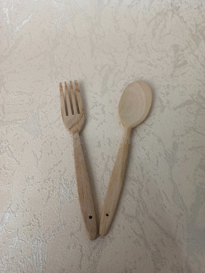 Wooden Spoon and Fork Set in Rustic Style Suitable for Decoration Stock ...
