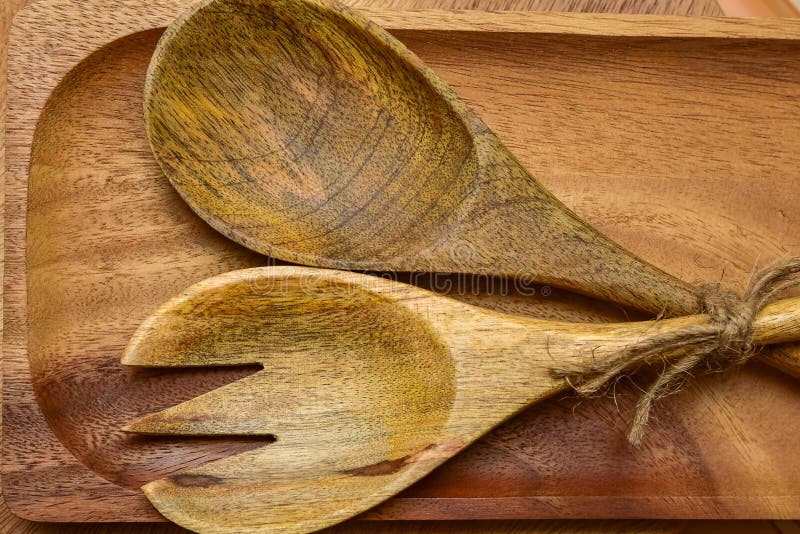 Wooden Spoon and Fork on Table Wooden Spoons on a Wooden Board Stock ...