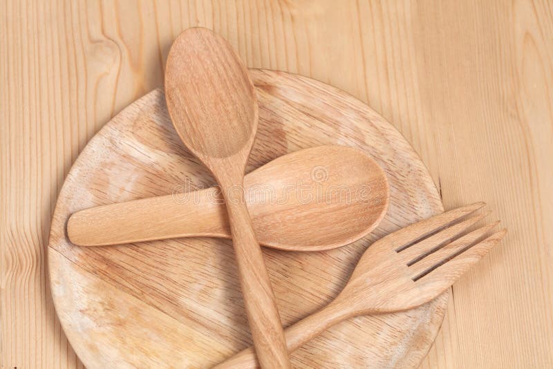 Wooden Spoon and Fork on Wood Stock Photo - Image of closeup, food ...