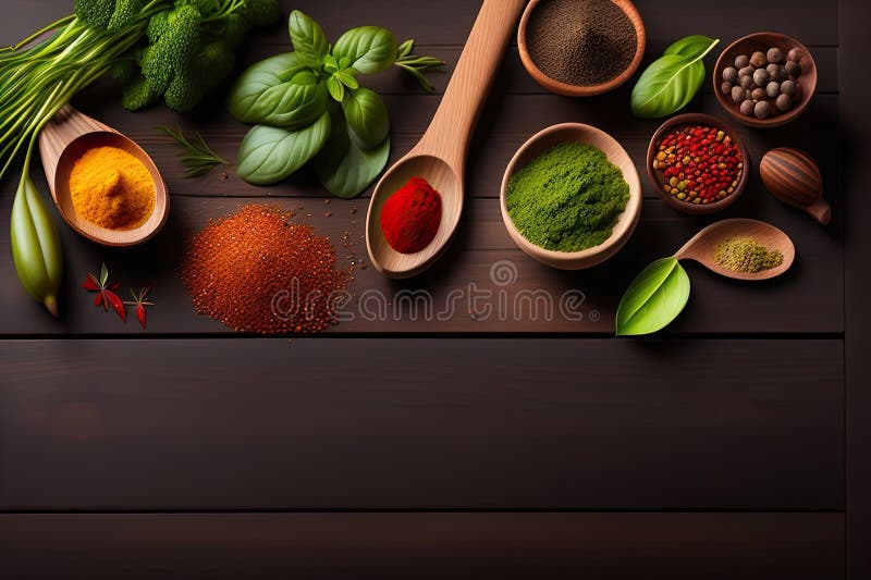 Wooden Spoon and Fresh Ingridients Generative AI Stock Illustration ...