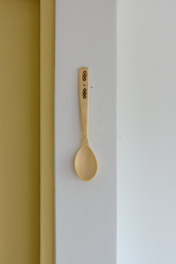 Wooden Spoon Hanging from a Wall Stock Image - Image of interior ...
