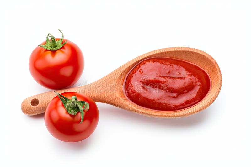 Wooden Spoon with Tomato Paste on White Background, Minimal Clean Food ...