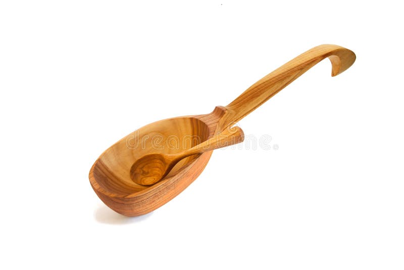 Wooden Spoon and Ladle from Cherry Tree on White Stock Image - Image of ...